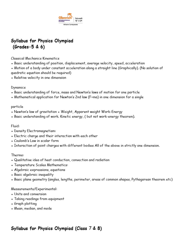 Physics Olympiad Syllabus Overview | PDF | Force | Trigonometric Functions