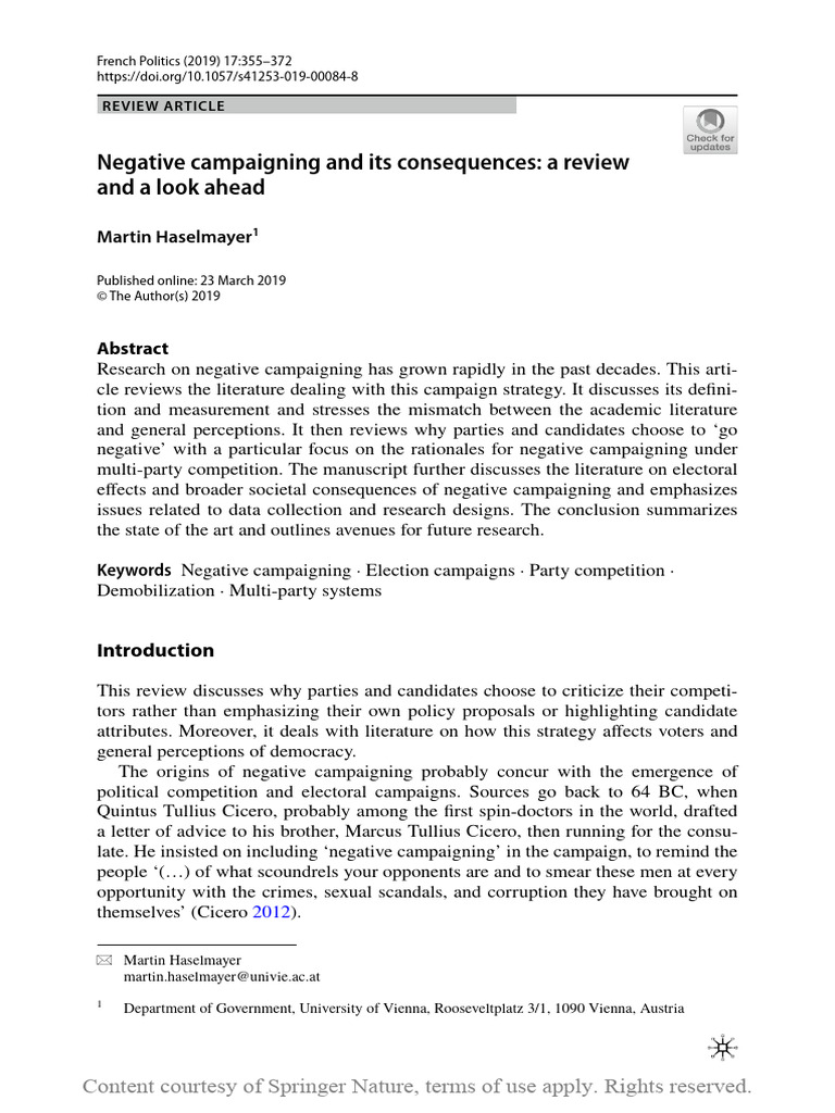 Negative Campaigning and Its Consequences A Review | PDF | Social Media ...