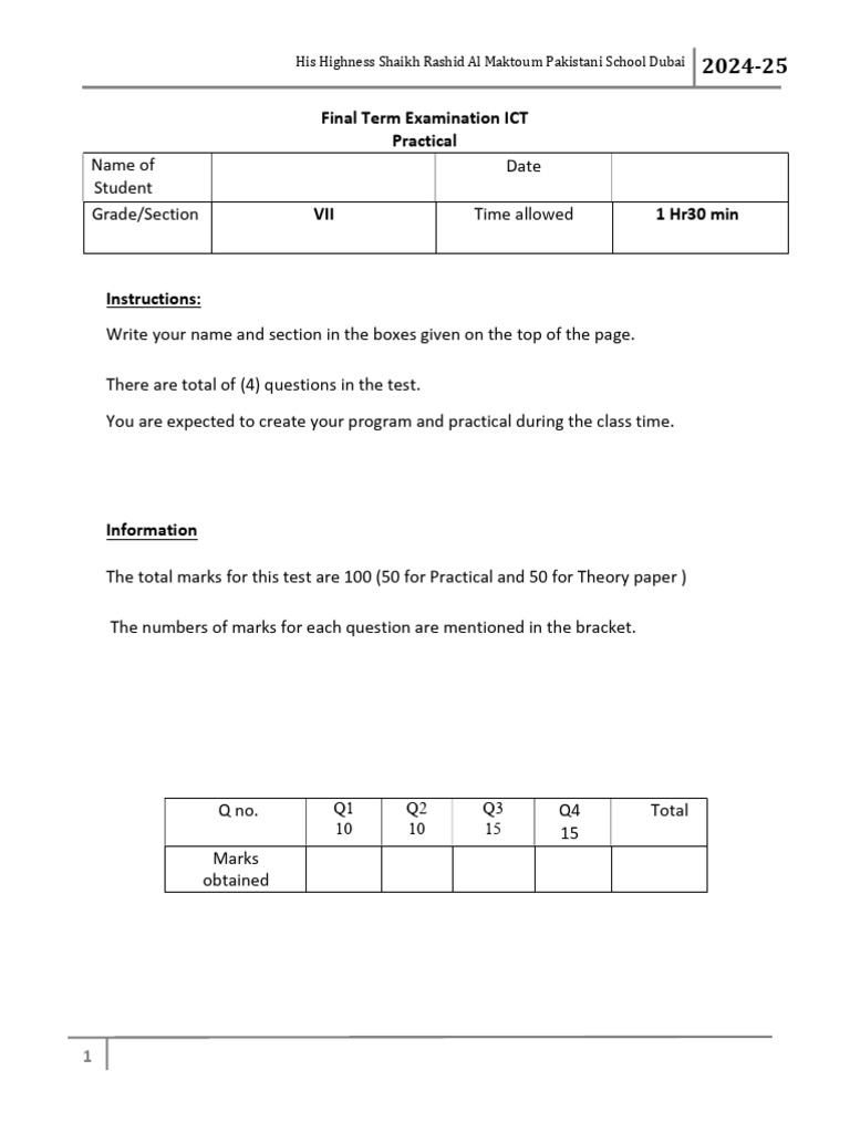 Grade 7 ICT Practical Exam Guide 2025 | PDF | Educational Technology