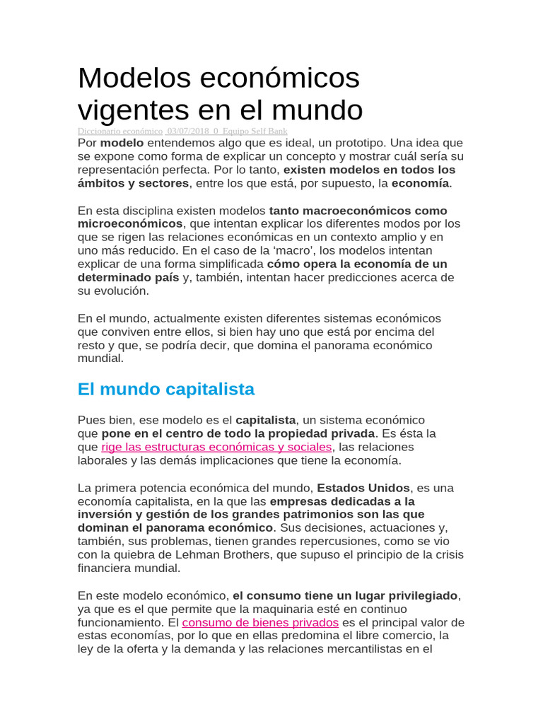 Modelos Económicos Vigentes en El Mundo | PDF | Neoliberalismo ...