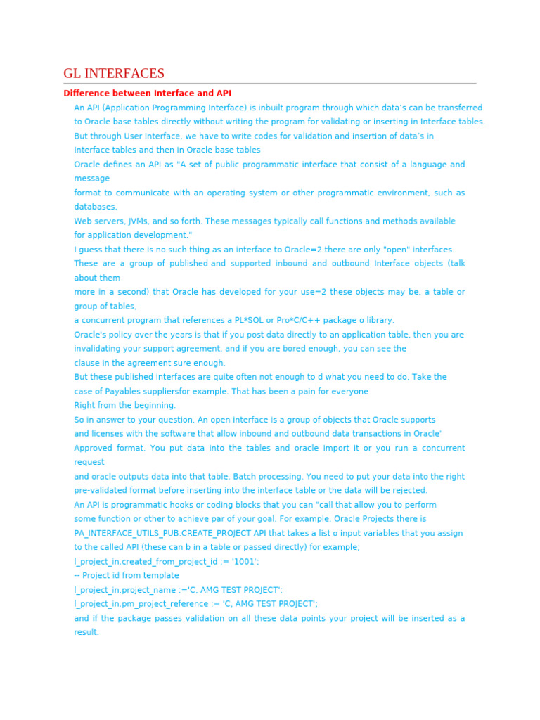 GL INTERFACES _Differences_Interface and API | PDF | Oracle Corporation | Data Management
