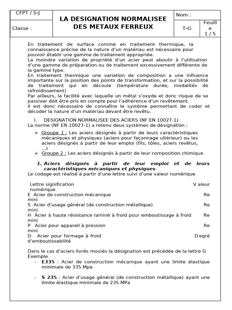 Désignation Normalisée des Métaux Ferreux | PDF | Acier | Fonte ...
