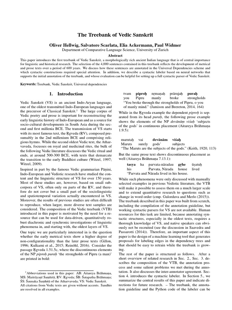 The Treebank of Vedic Sanskrit | PDF | Sanskrit | Vedas
