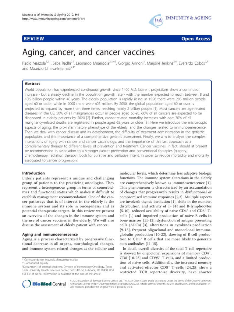 Aging Cancer and Cancer Vaccines | PDF | Immune System | T Cell