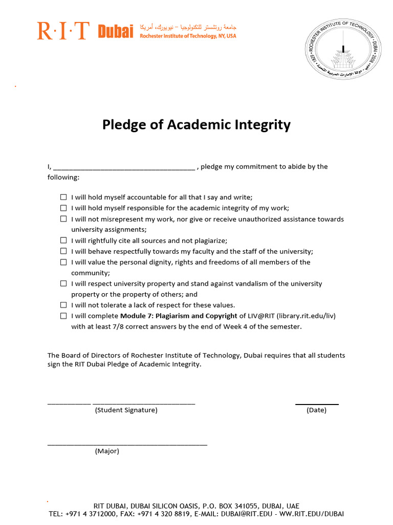 Honor Pledge of Integrity (2) | PDF