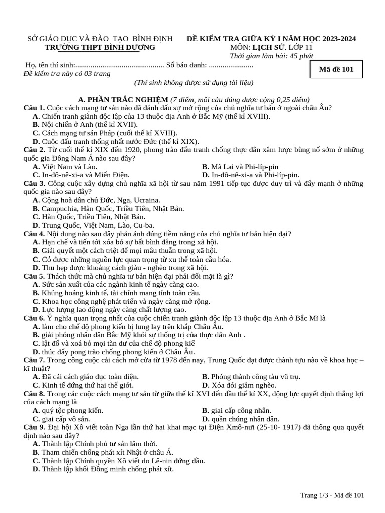 lịch sử 11, - Ma De 101 | PDF