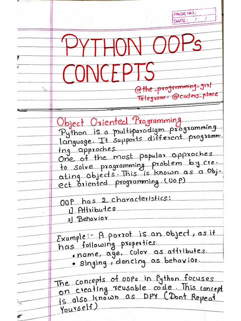 Python OOPs Concepts Handwritten Notes | PDF