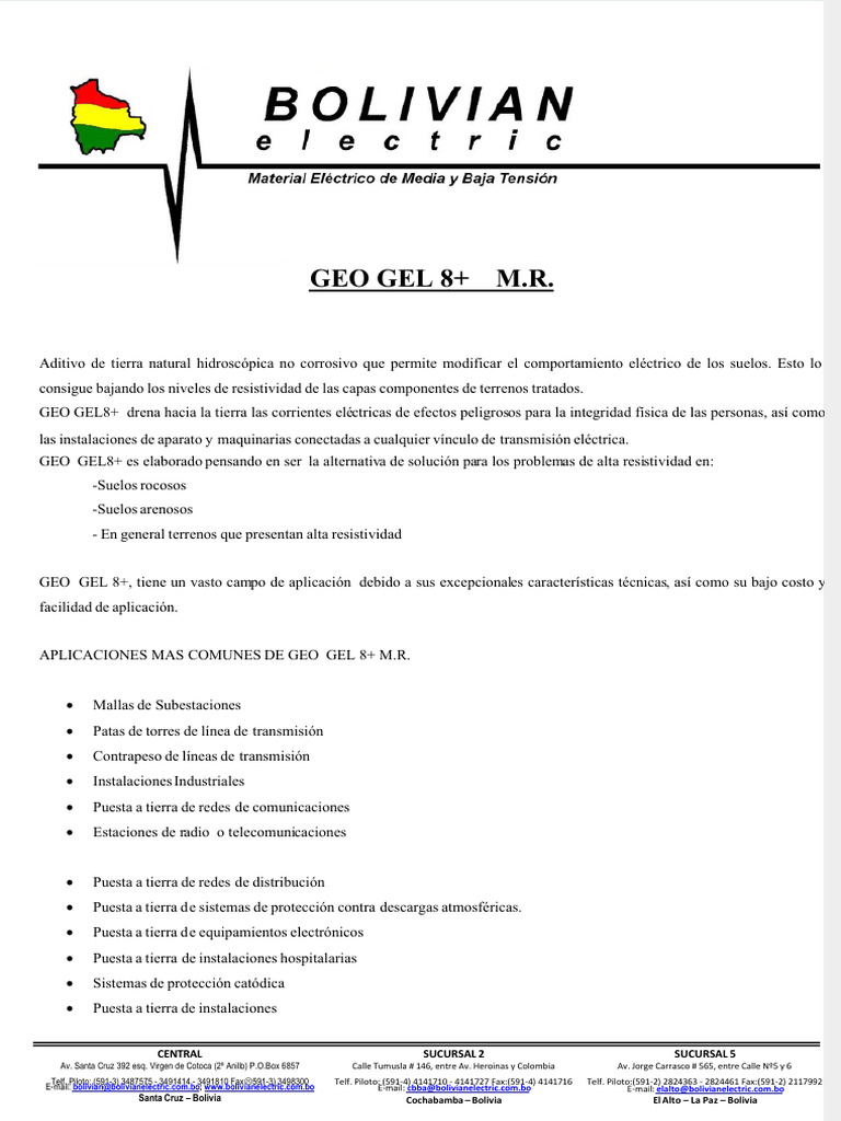 Ficha Tecnica Geo Gel 8 | PDF | Conductor electrico | Aislador (Electricidad)
