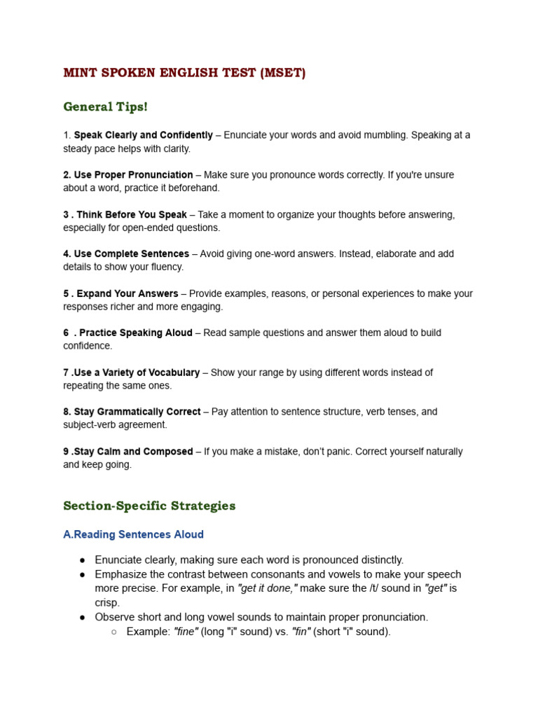 Mset Tips and Strategies | PDF | Vowel | Word