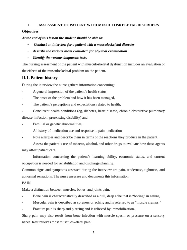 Assessment of Patient With Musculoskeletal Disorder Notes | PDF ...