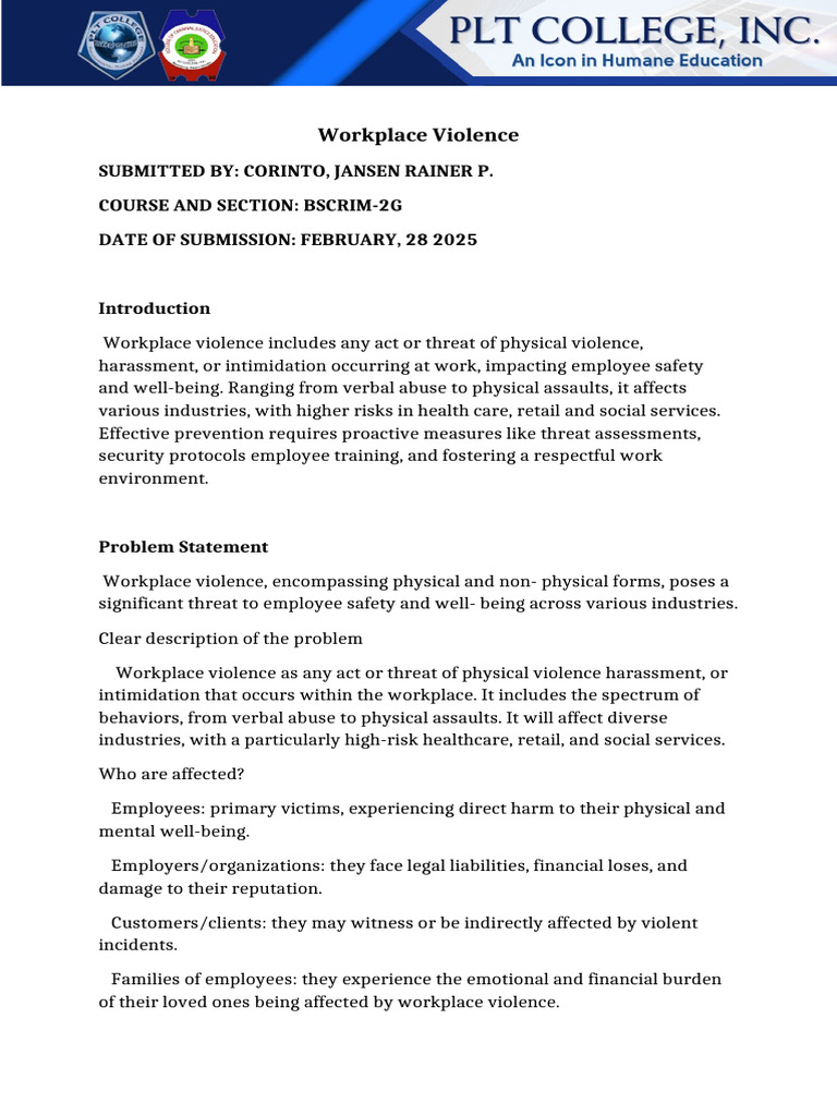 Understanding Workplace Violence Risks | PDF | Violence | Mental Health