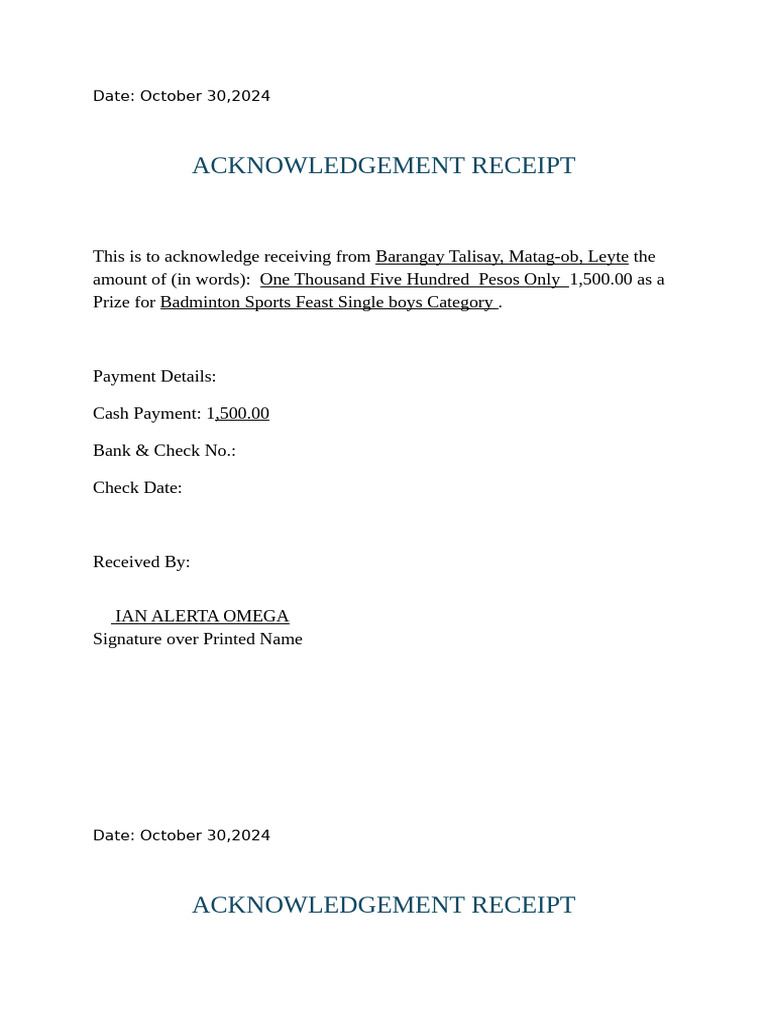 Acknowledgement Receipt SK Night | PDF
