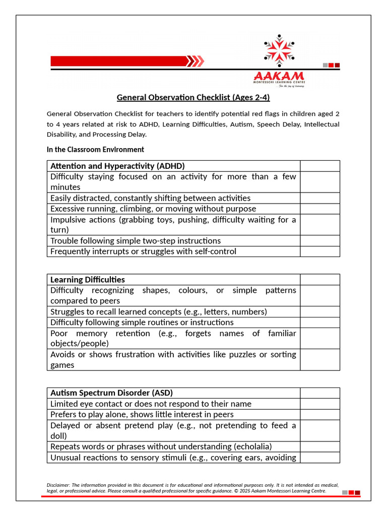 General Observation Checklist 5-12 | PDF | Attention Deficit ...