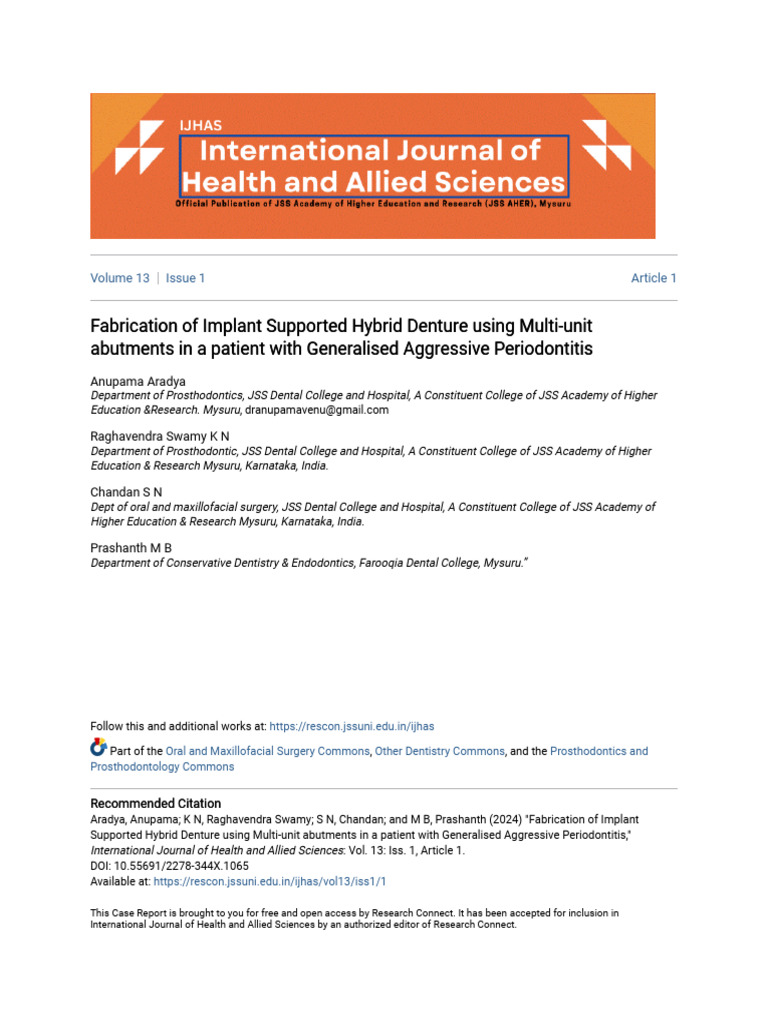Fabrication of Implant Supported Hybrid Denture Using Multi-Unit | PDF ...