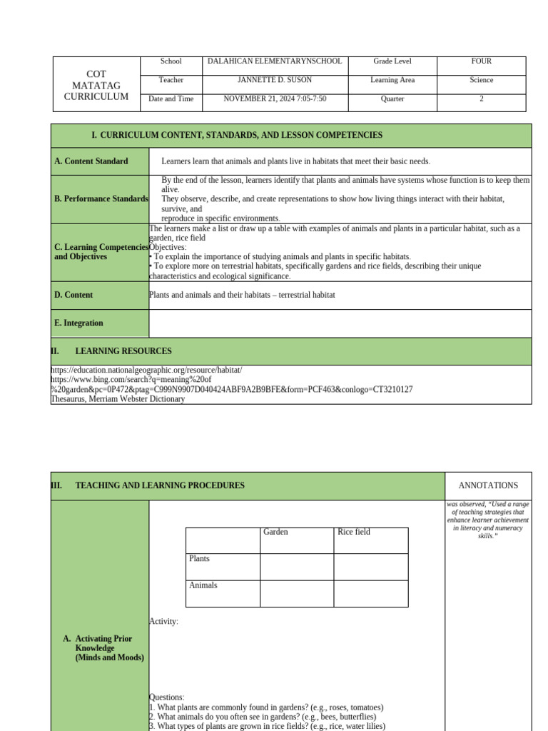 Q2 Science 4 W5 - Plants and Animals and Their Habitats | PDF | Agriculture | Learning