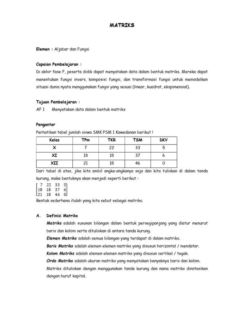 Pengantar dan Jenis Matriks | PDF