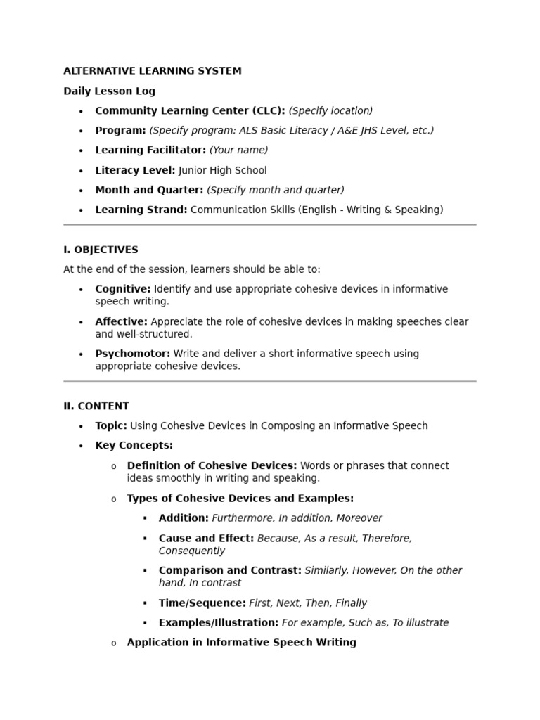 G9 Using Cohesive Devices in Composing An Informative Speech | PDF ...