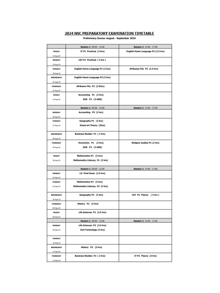 Gauteng PRELIMS 2024 Trials Timetable Learners | PDF | Science