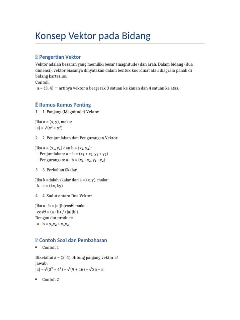 Rangkuman Konsep dan Rumus Vektor | PDF