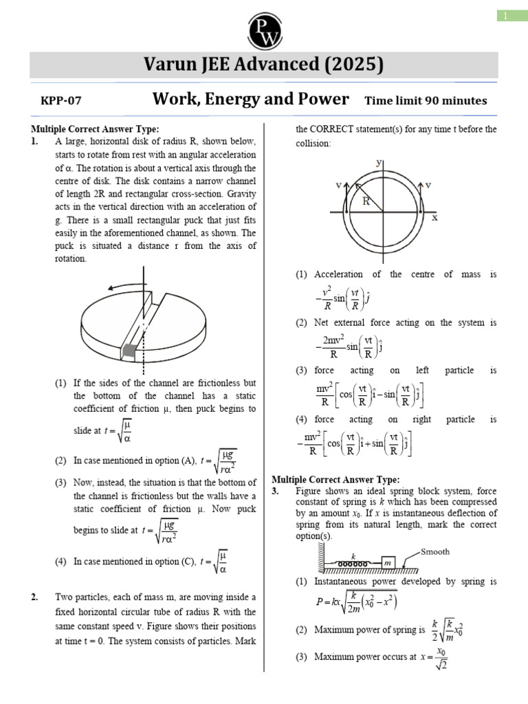 KPP 07 - Work, Energy & Power - Varun JEE Advanced 2025 | PDF | Force | Rotation Around A Fixed Axis