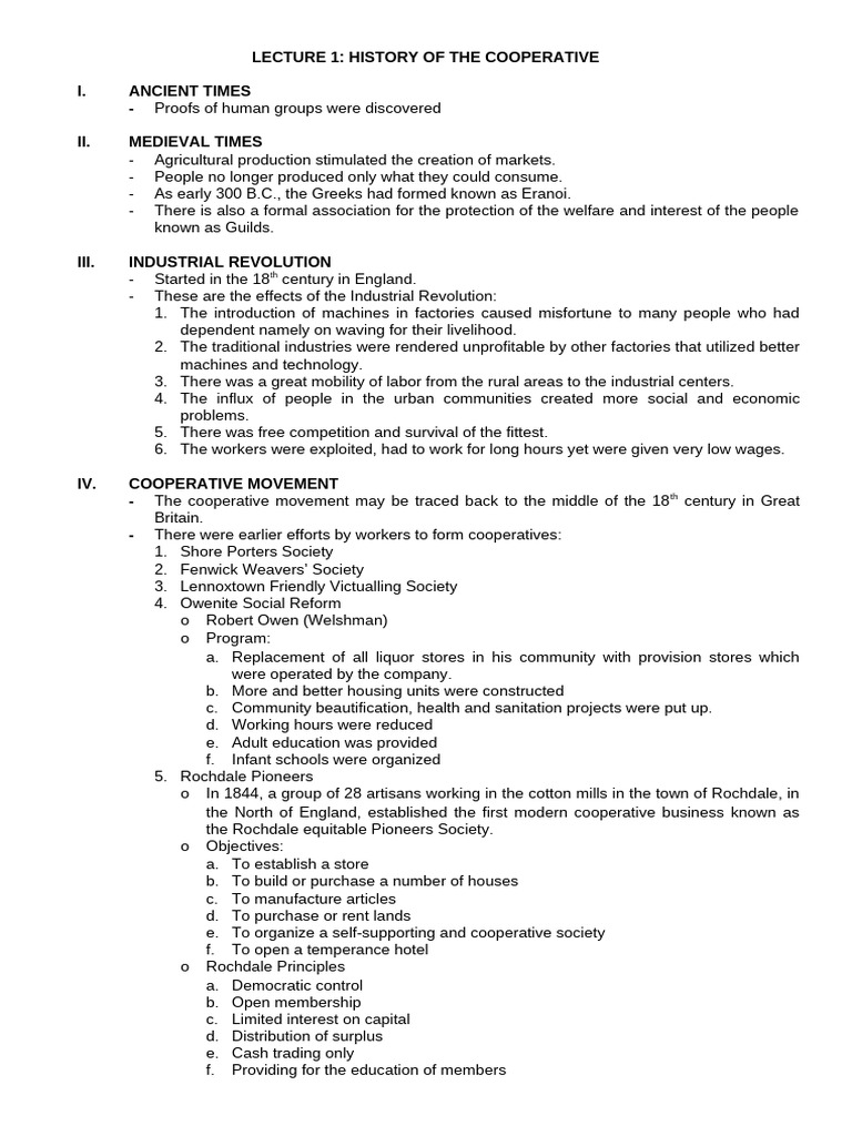 Lecture 1 History of The Cooperative | PDF | Cooperative | Industrial ...