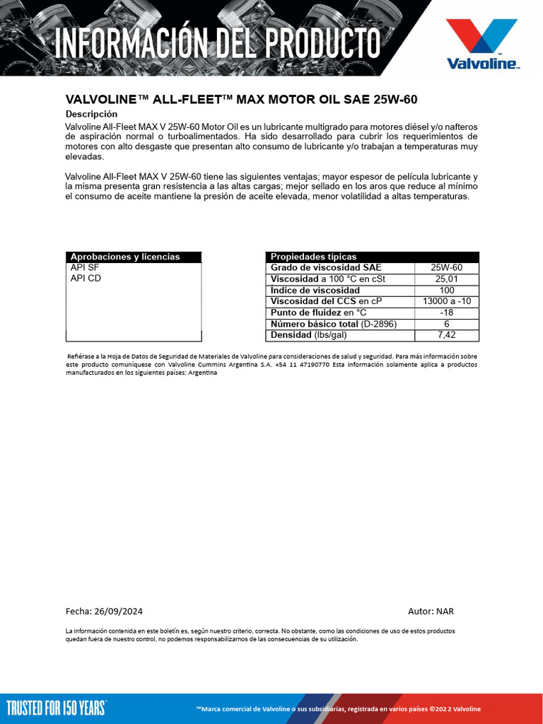 FT All Fleet Max Sae 25w 60 | PDF | Lubricante | Líquidos