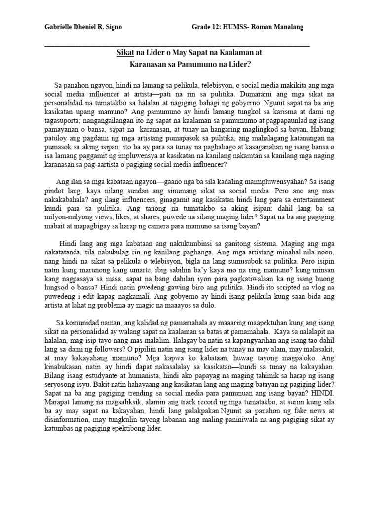 Talumpati Patungkol Sa Social Issue Sa Pilipinas | PDF