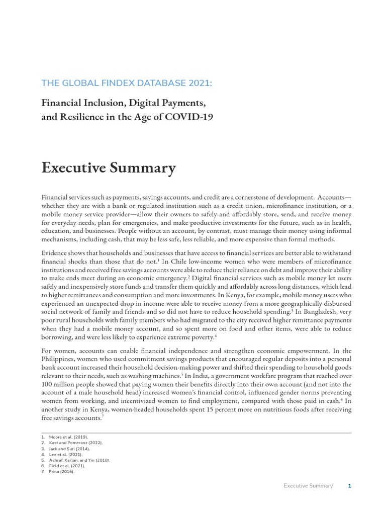 Findex 2021 Executive Summary | PDF | Microfinance | Financial Inclusion