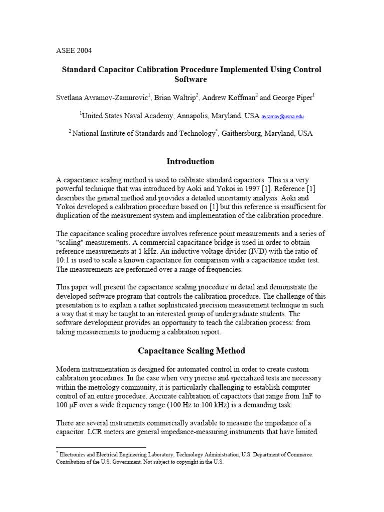Standard Capacitor Calibration Procedure Implemented Using Control ...