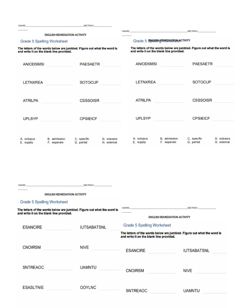 English Remediation Act - Jumbled Word | PDF