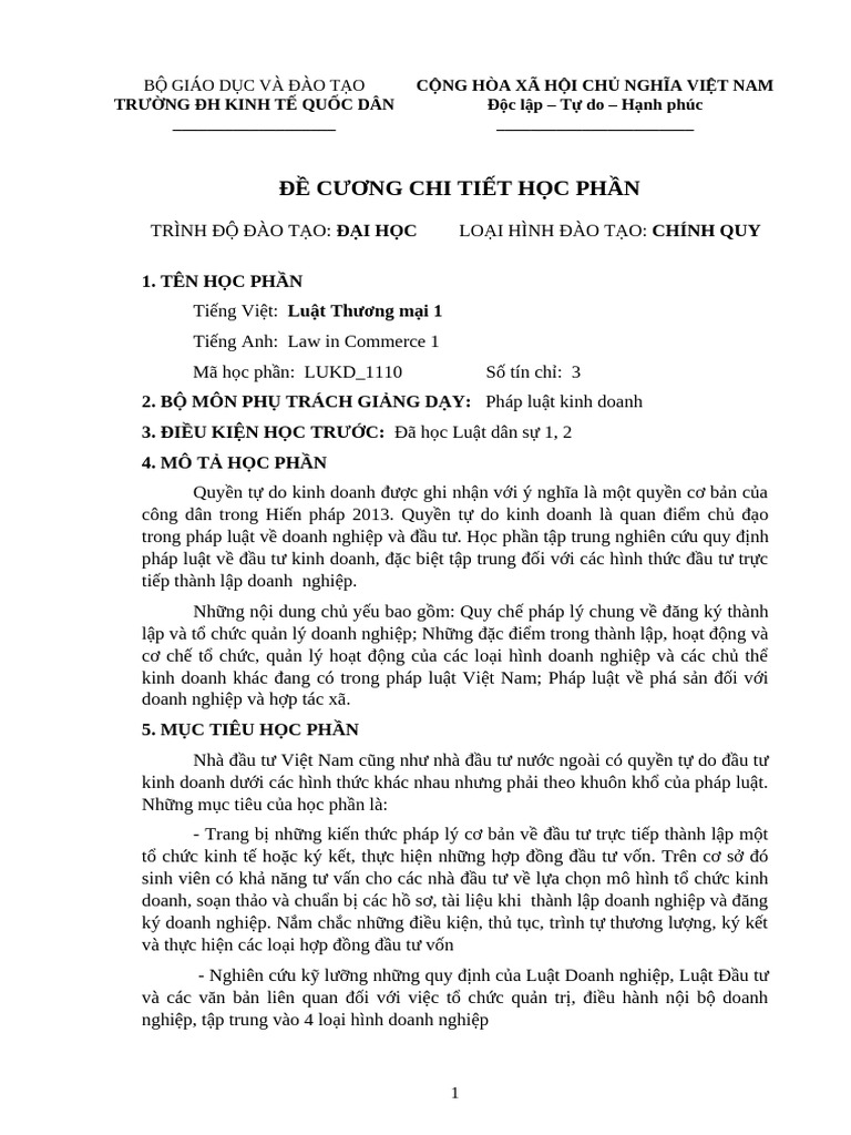 De Cuong Chi Tiet Hoc Phan LTM 1. K61 | PDF