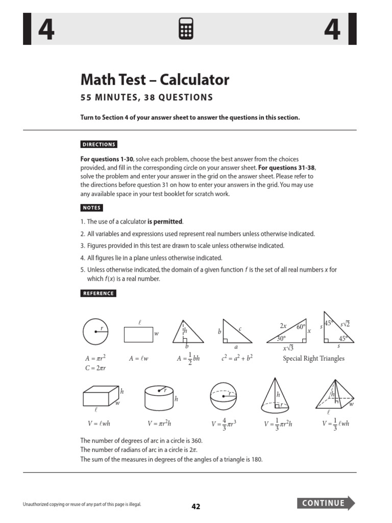 Math Test with Calculator Instructions | PDF | Circle | Mean