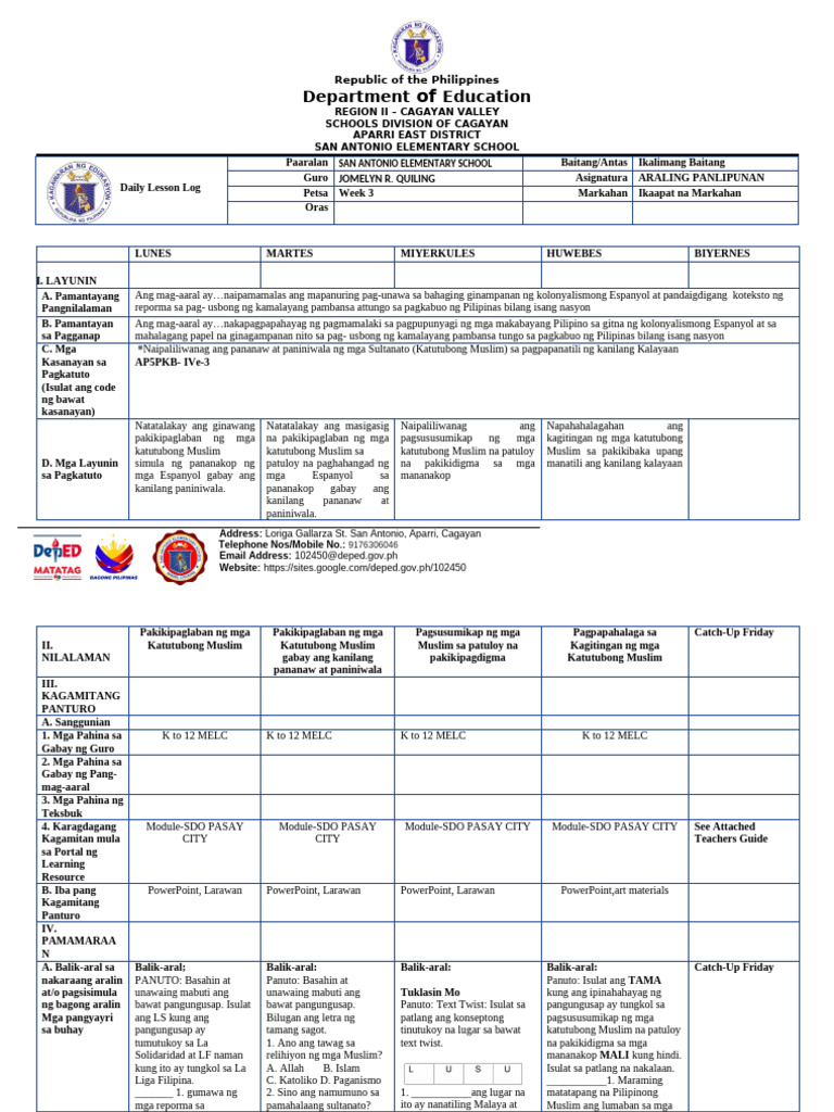 WEEK 3-DLL Q4 AP 5 | PDF