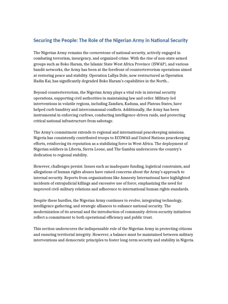 Nigerian Army's Role in National Security | PDF