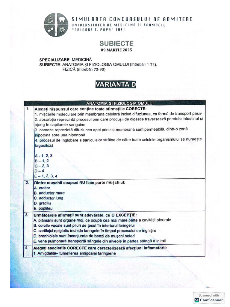 Simulare Iași-9 Martie 2025 | PDF