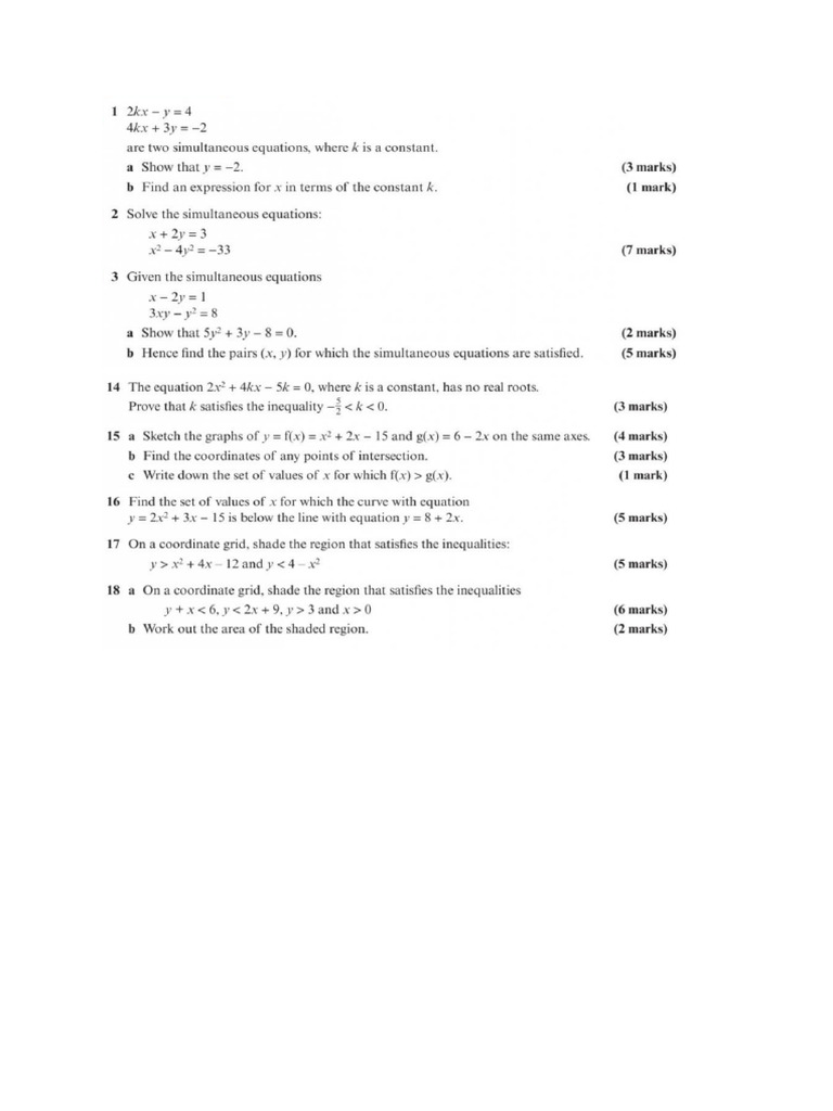 P1 Maths - Questions Equations & Inequalities | PDF