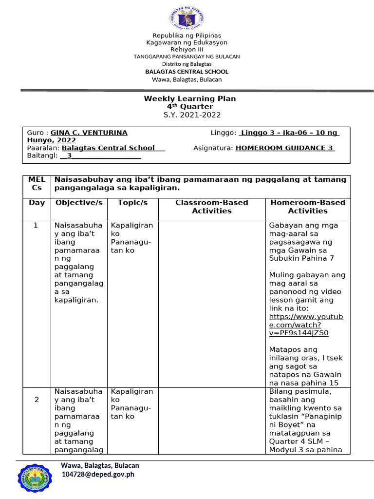 HG WLP Q4 Week 3 Kapaligiran Ko Pananagutan Ko | PDF
