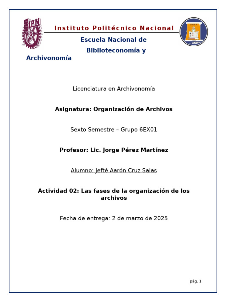 OA - U1 - A2 - JECRSA Las Fases de La Organización de Los Archivos | PDF