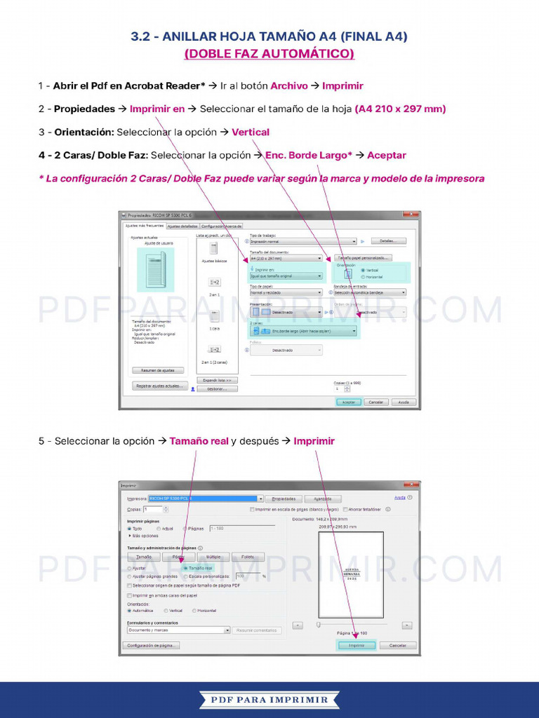 Instrucciones para Imprimir_Hoja A4_AGENDA FINAL A4_Doble Faz Automático | PDF
