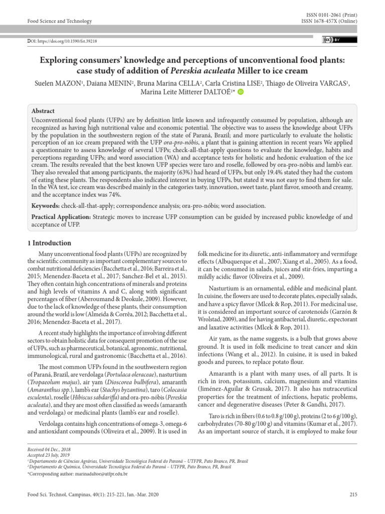 Exploring Consumers' Knowledge and Perceptions of Unconventional Food Plants Case Study of ...