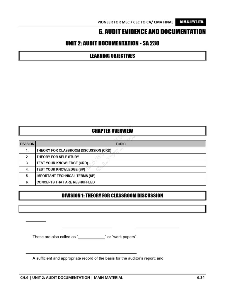 Chapter 6 (Unit2) Audit Evidence & Documentation | PDF | Audit ...