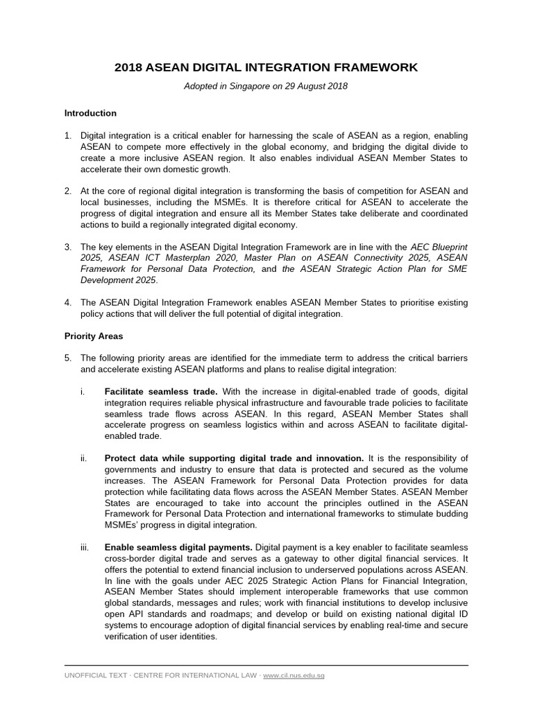 2018 ASEAN Digital Integration Framework | PDF | Economies