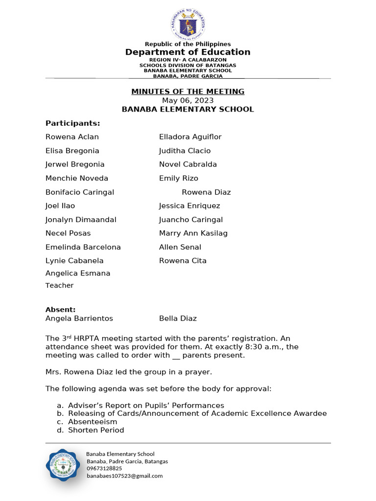 3rd Quarter HPTA Meeting | PDF