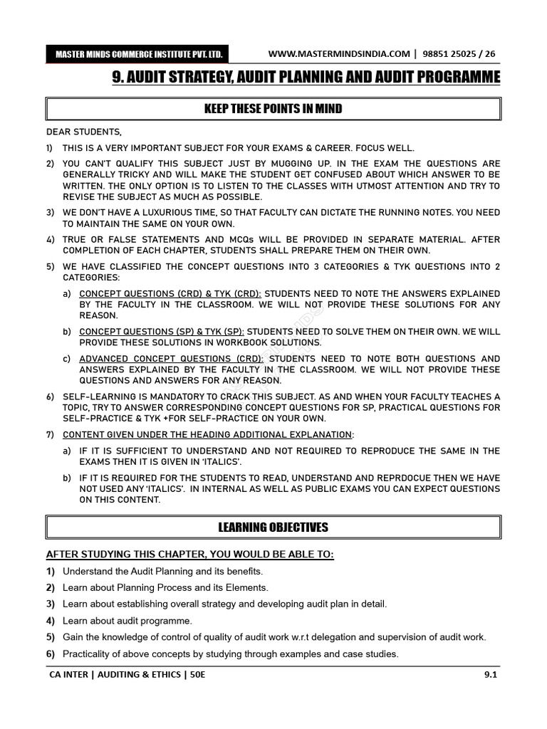 Chapter 9 Audit Strategy Audit Planning | PDF | Audit | Internal Control