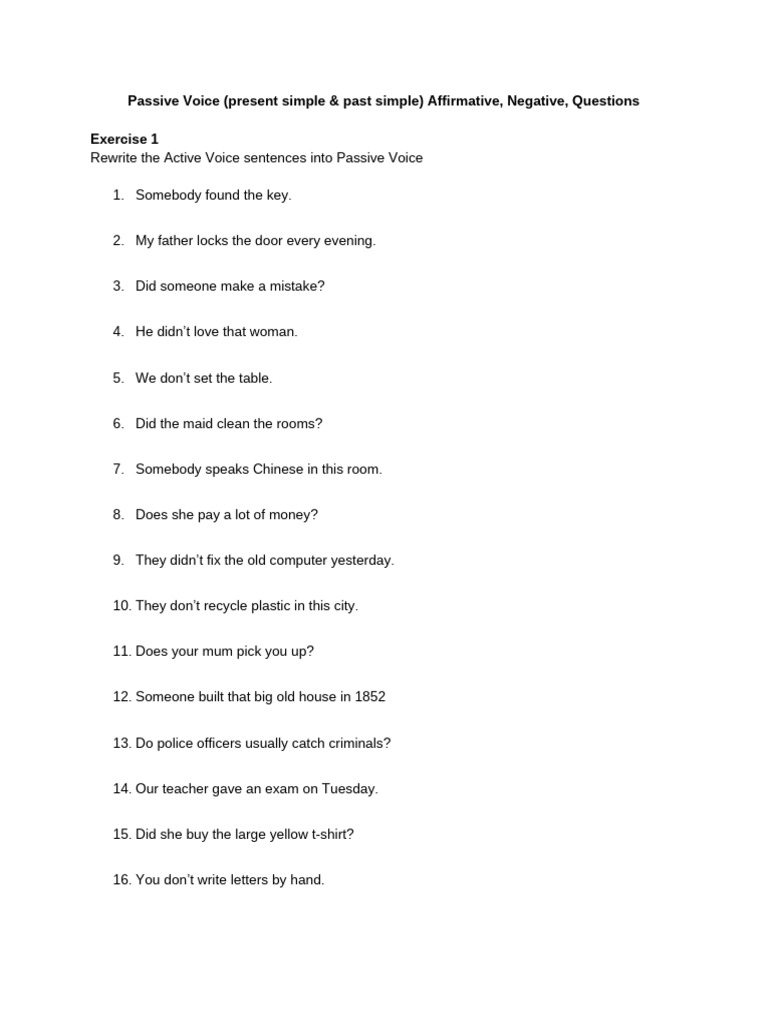 Passive Voice Exercises: Present & Past | PDF