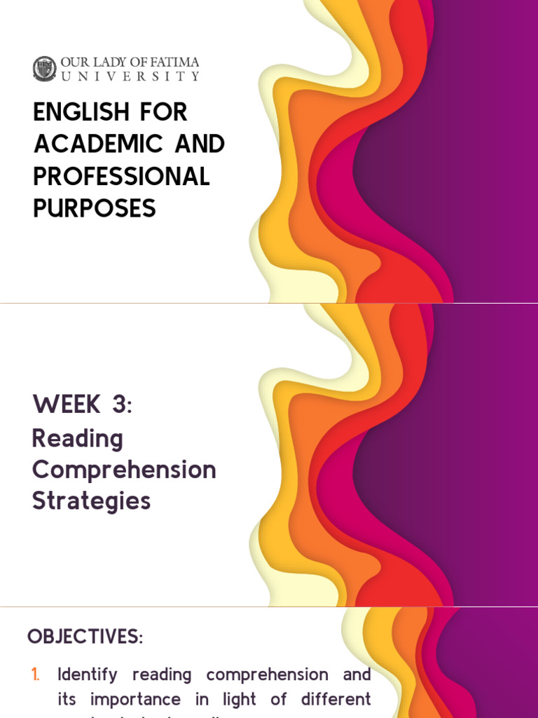 EAPP - WEEK 3 - Reading Comprehension Strategies | PDF | Reading Comprehension | Cognition
