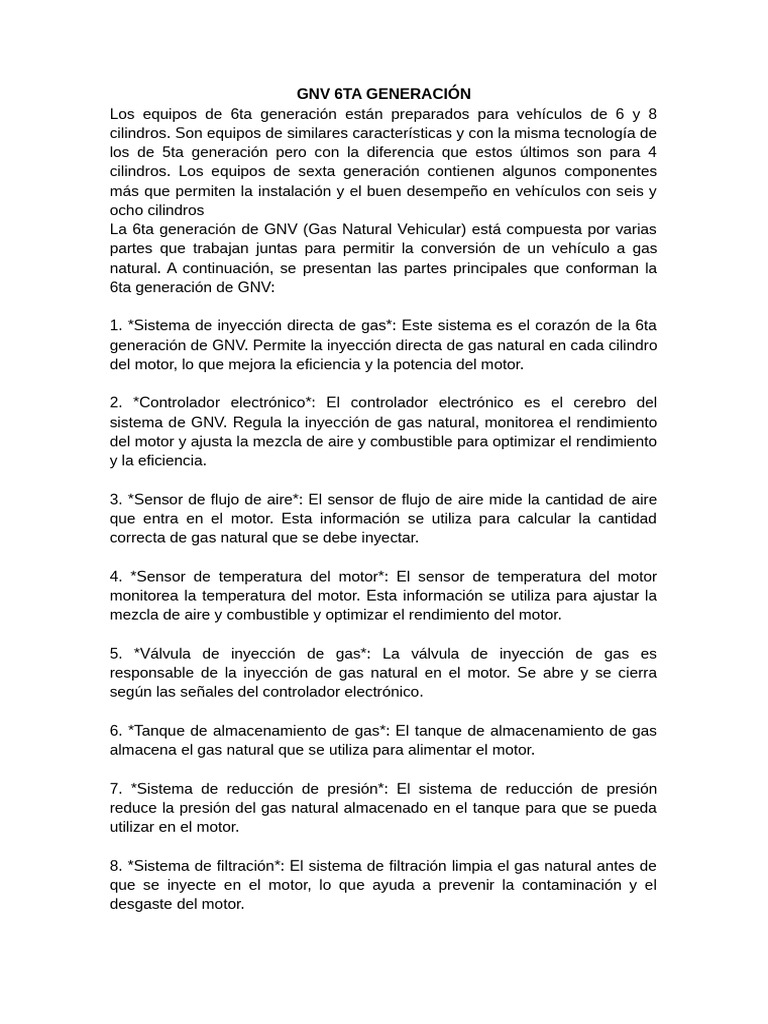 GNV 6ta Generación: Características y Ventajas | PDF | Inyección de ...