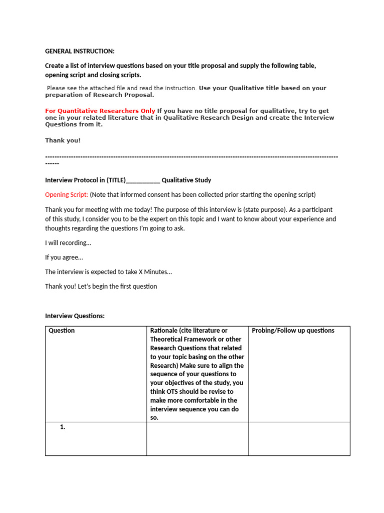 Interview Protocol in Qualitative Study | PDF | Qualitative Research | Inquiry