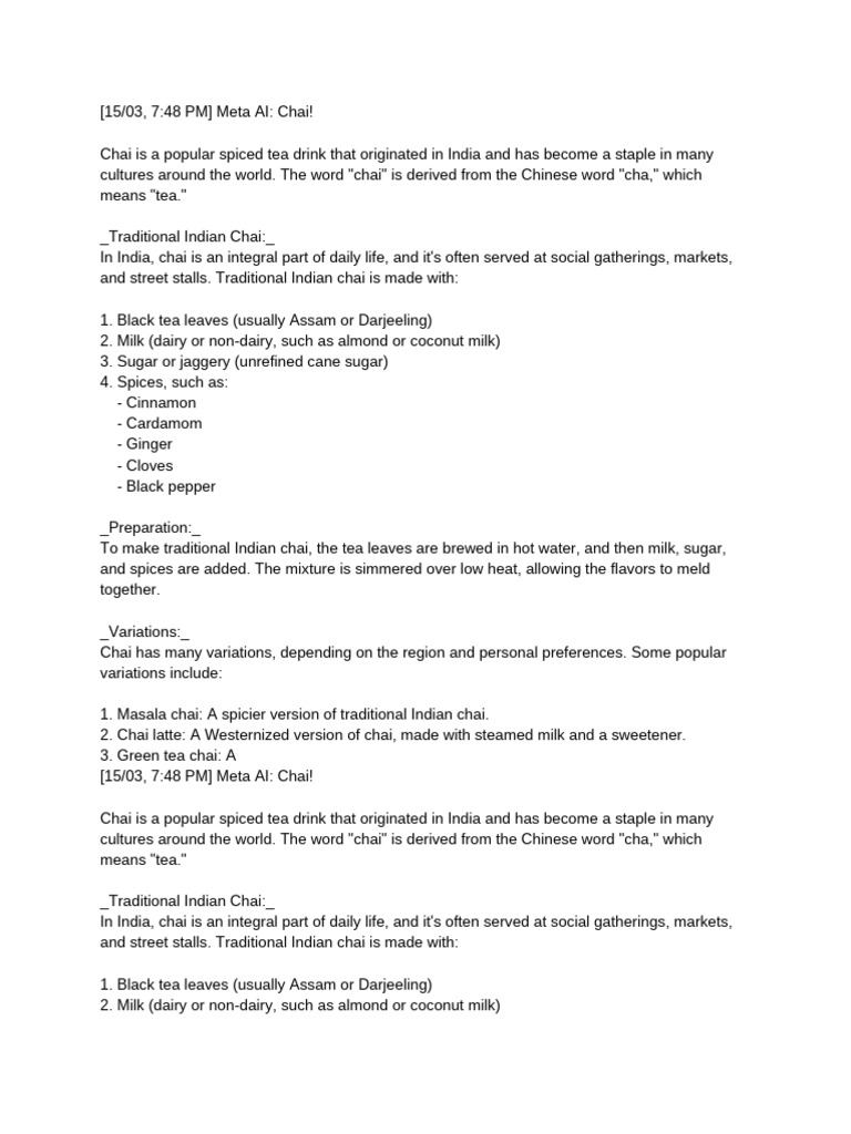 -15-03, 7-48 PM- Meta AI- Chai | PDF | Food And Drink | Drink