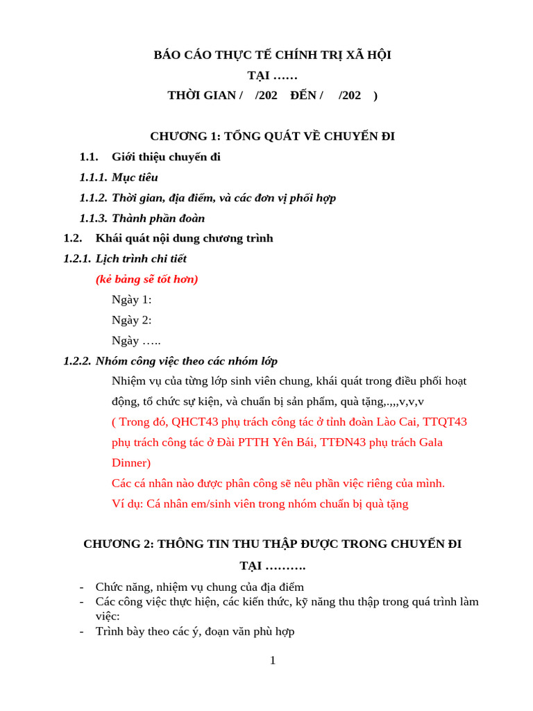 Goi y Noi Dung Bao Cao Thuc Te CT XH Final | PDF